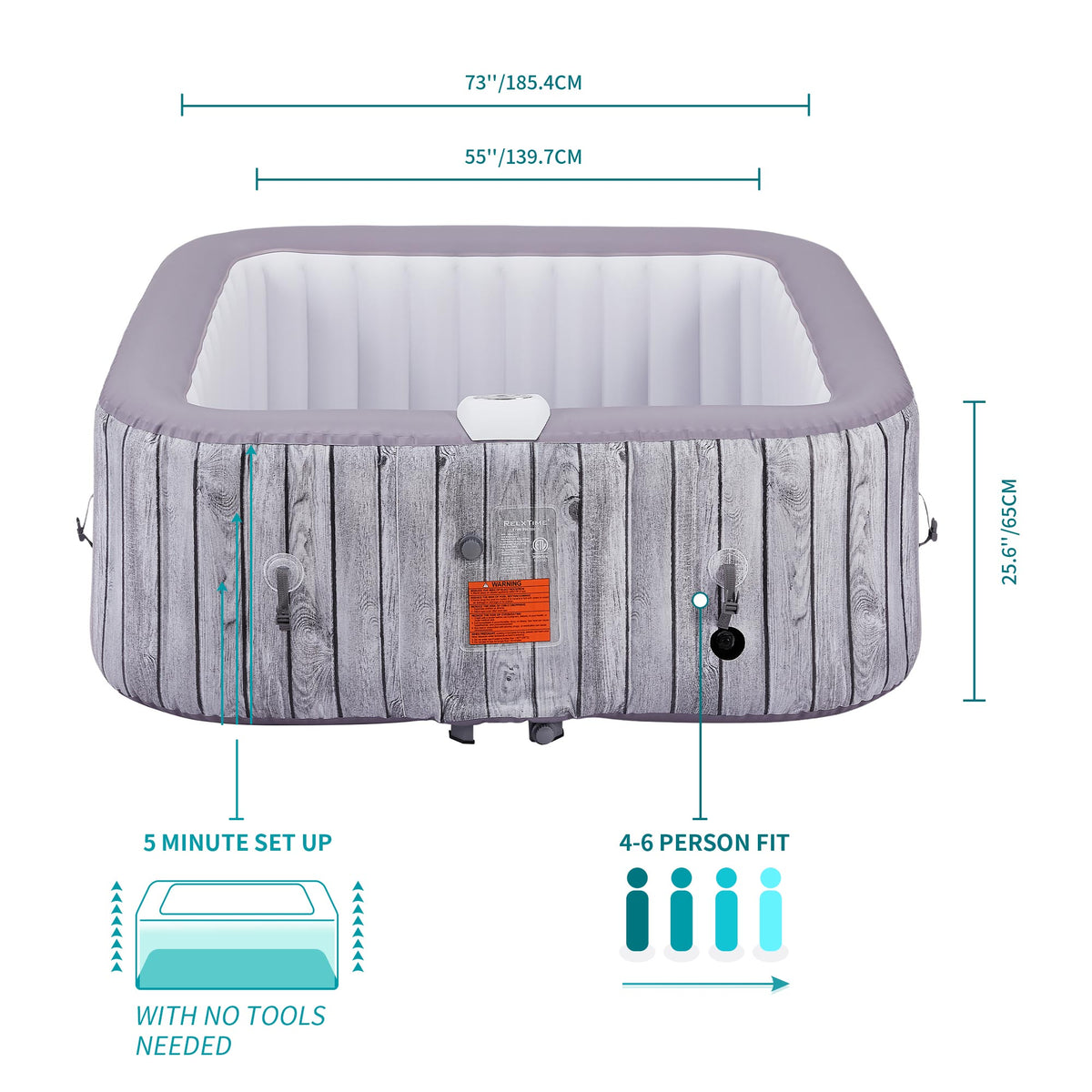 Relxtime 6 Person Square Inflatable Hot Tub Woodland Waves Spa | Best ...